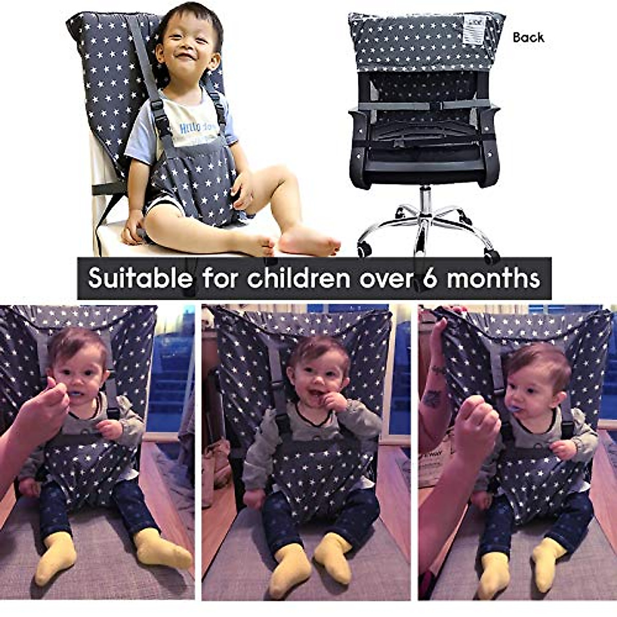 Portable Baby High Chair Safety Seat Harness for Toddler, Baby Travel Essential Easy High Booster Seat Cover for Infant Eating Feeding Camping with Adjustable Straps Shoulder Belt,Holds Up to 38lbs.