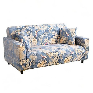 Celevingne Stretch Couch Cover Printed Sofa Cover Sofa Protector for Sofa-4 Seater Elastic Sofa Slipcover with 1 Pillowcase(Golden Trees, Sofa-4 Seater)