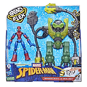 Marvel Bend and Flex Spider-Man Vs. Ock-Bot, 6-inch Spider-Man Action Figure, 10-Inch Ock-Bot with 2 Projectiles, Ages 4 and Up