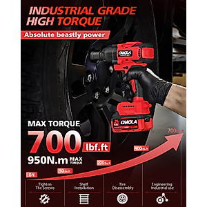 OMOLA Cordless Impact Wrench,1/2 impact gun，700 Ft-lb（950NM） High Torque 3200 RPM,with a 15C 21V 4.0Ah Li-Ion Battery, Fast Charger,Brushless motor，4 Sockets,Electric Impact Wrench for Car Truck RV