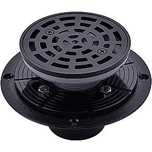 4 1/4 Inch Round Shower Floor Drain Grate with Adjustable Threaded Drain Base Flange, Matte Black