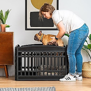 IRIS USA 24" Dog Playpen, 4-Panel Pet Playpen, Puppy Playpen, Indoor/Outdoor Dog Pen, 35 x 35 x 24, Foldable, Fold It Down, Easy Storing, Customizable, Black