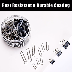 Paper Clips 340pcs Paper Clips Assorted Sizes Large/Small Paper Clips (340pcs Black(Binder+Clips))