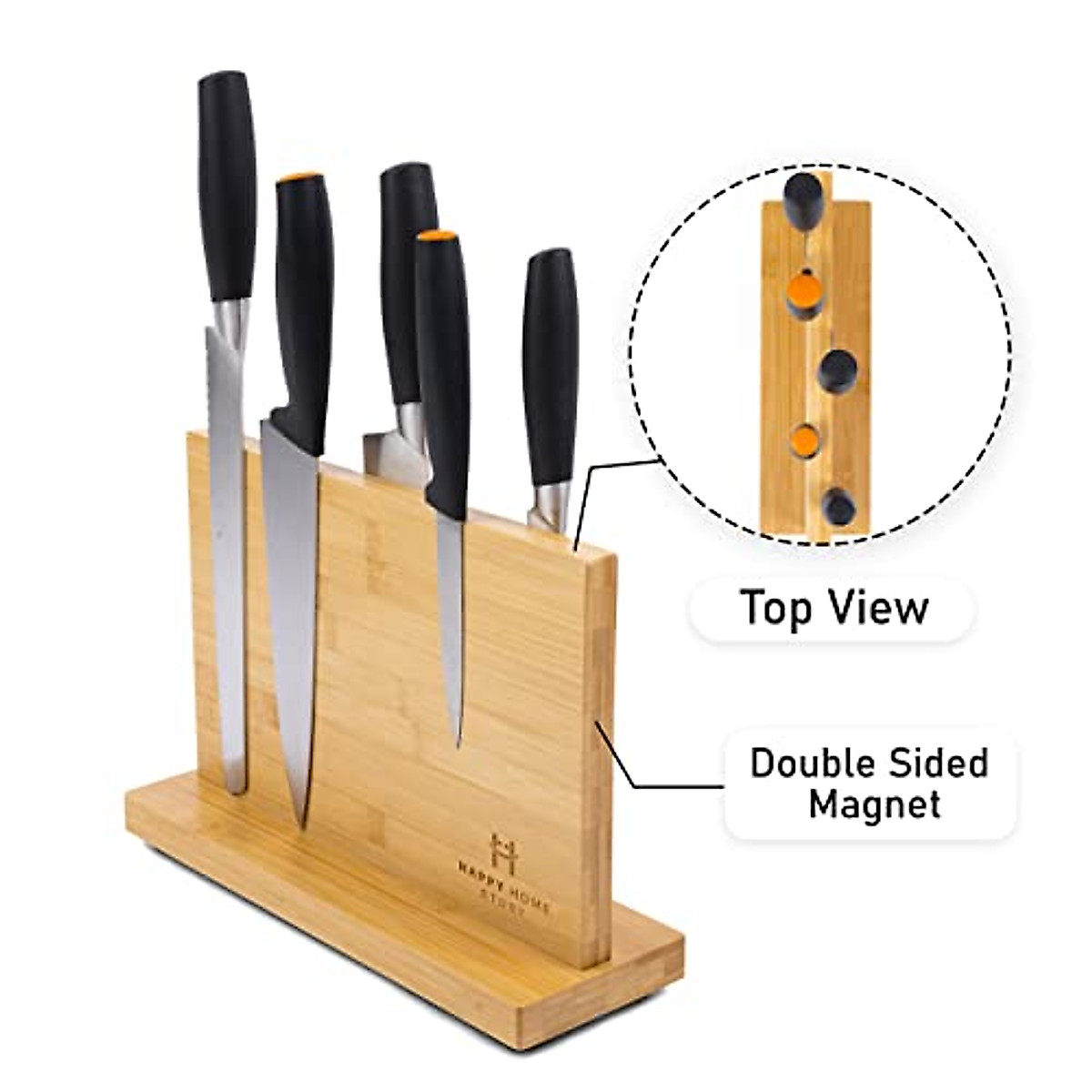 Magnetic Bamboo Knife Block 12", Double sided space saving freestanding storage holder for knives, handmade universal cutlery organizer stand with magnets in a bamboo outer layer, Without Knives