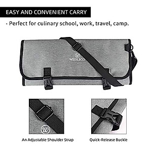 Wessleco Chef Knife Bag(8+ Slots) Roll Up Knife Bag Pouch for Kitchen Utility Tool and Travel Storage (Grey, Pouch Only)
