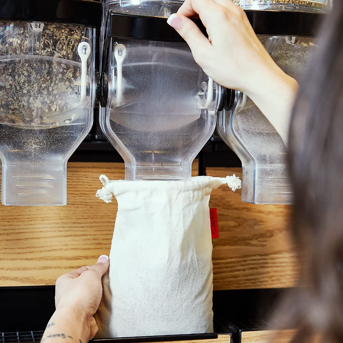 Reusable Produce Bags + Bulk Food Bags + String Bag, 7-pack - Assorted Sizes, Organic Cotton Materials (Mesh, Muslin, Net), Tare Weight Label, Washable, Drawstrings, Zero Waste Shopping Kit, Green