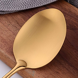 7 Pcs Round Handle Cooking Utensil Set, 304 Stainless Steel Gold Titanium Plated Cookware Sets with Public Fork/Spoon, Potato Mashers, Slotted Spatula, Soup Ladle, Pasta Server, Kitchen Tool Gadget
