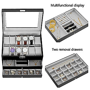 Oyydecor Jewelry Box Watch Box PU Leather Case Organizer Wooden Storage Organizer for Storage and Display Men's & Women's Gift Business (3layers-Gray)