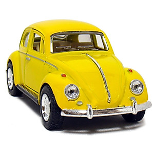Kinsmart Yellow 1967 Classic Die Cast Volkwagen Beetle Toy with Pull Back Action, unisex