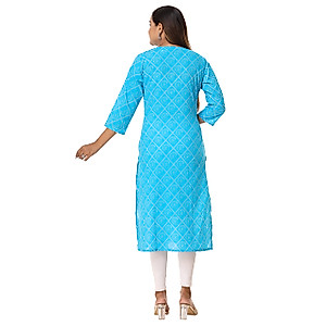 Vihaan Impex Leheriya Printed Casual Blue Tunic Top for Women Kurta Kurti for Women