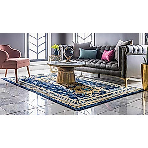 Unique Loom Taftan Collection Border Geometric Tribal Inspired Design Area Rug, 9 ft x 12 ft, Navy Blue/Gold