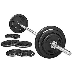Signature Fitness Cast Iron Standard Weight Plates Including 5FT Standard Barbell with Star Locks, 45-Pound Set (35 Pounds Plates + 10 Pounds Barbell), Multiple Packages, Style #3