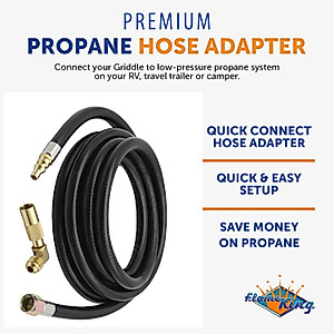 Flame King Propane 12ft RV Quick Connect Hose Adapter for 17" or 22" BlackStone or Flame King Griddle