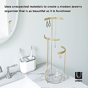 Umbra Tesora 3-Tier Jewelry Stand, Earring Holder, Accessory Organizer and Display, Glass/Brass