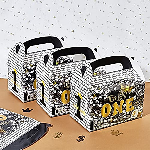 24pcs The Notorious One Birthday Decorations, Black Gold 1st Birthday Party Favors Treat Boxes with Handle - Hip Hop Theme Big One First Birthday Candy Gift Boxes for Boy