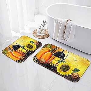 ArtSocket Bathroom Rugs and Mats Set 2 Piece, Bathroom Rugs Non Slip, Fall Sunflower Pumpkins Absorbent Microfiber Memory Foam Bath Mat Machine Washable Bathroom Floor Mats
