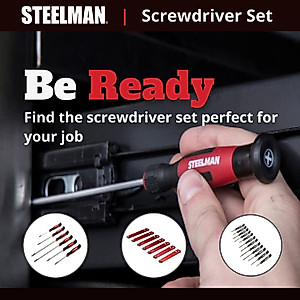 STEELMAN Precision Steel Shaft 6-Piece Electronics Screwdriver Set, Variety of Slotted/Phillips Sizes, Swivel-Head, Storage Case Included