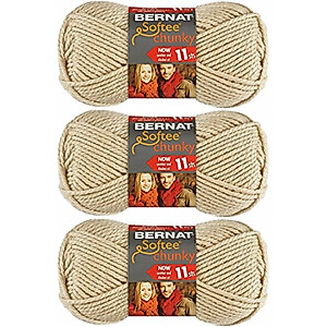 Bernat Softee Chunky Yarn Bundle Super Bulky #6, 3 Skeins Linen 28021