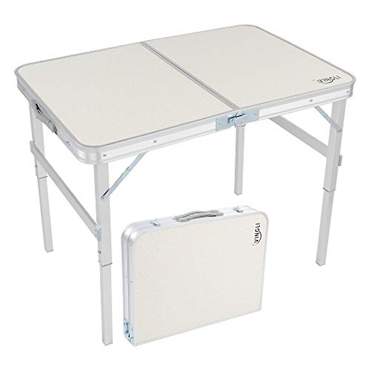 VINGLI 3FT White Folding Picnic Table with Carrying Handle Height Adjustable Lightweight Portable for Indoor Outdoor Picnic, Camping, Hiking, Fishing, BBQ