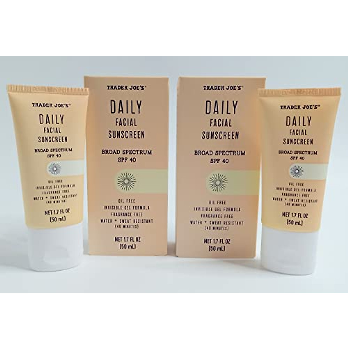 Trader Joe’s Daily Facial Sunscreen - Broad Spectrum SPF 40 - Oil Free Invisible Gel Formula - 1.70 Fl Oz (2-Pack)