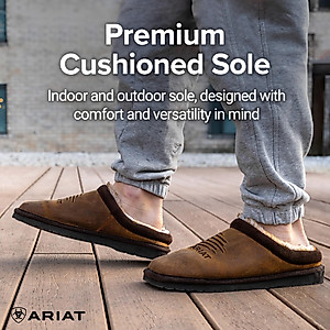 ARIAT Men's House Slippers, Patriot Square Toe, Leather with Faux Shearling Lining