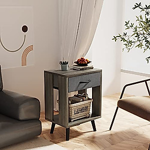 GYIIYUO Nightstand Set of 2 with Fabric Drawers and Open Shelves - Gray Bedroom Side Tables