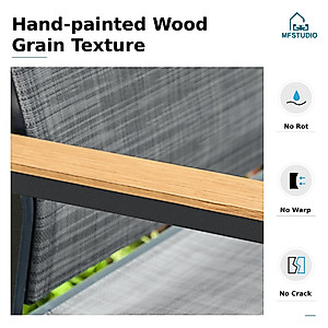 MFSTUDIO Outdoor Patio Dining Chairs, 2 PCS Aluminum Patio Dining Sling Chair, Patio Chairs with Wood-Like Armrest & Wider Seat for Deck Backyard Garden, Grey