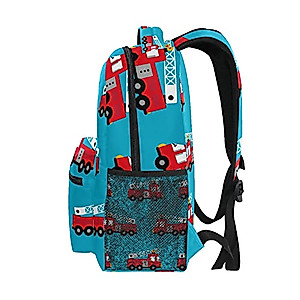 Krafig Red Fire Truck Boys Girls Kids School Backpacks Bookbag, Elementary School Bag Travel Backpack Daypack