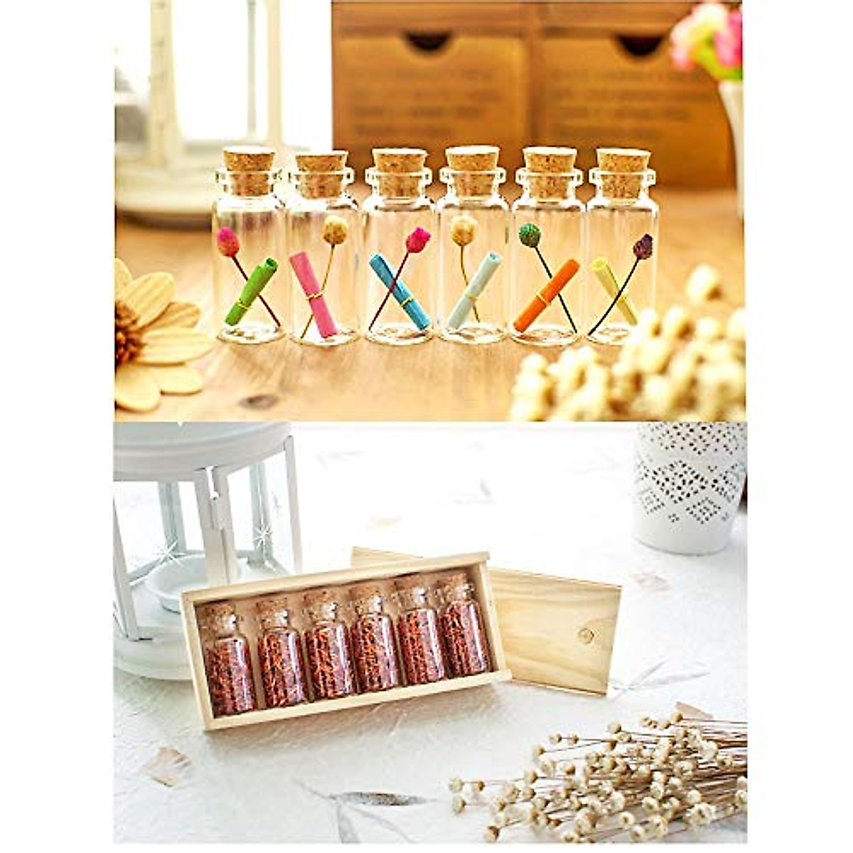 SUPERLELE Glass Bottles with Cork 48pcs 20ml Decorative Wish Bottles with 48pcs Eye Screws 3pcs Funnel