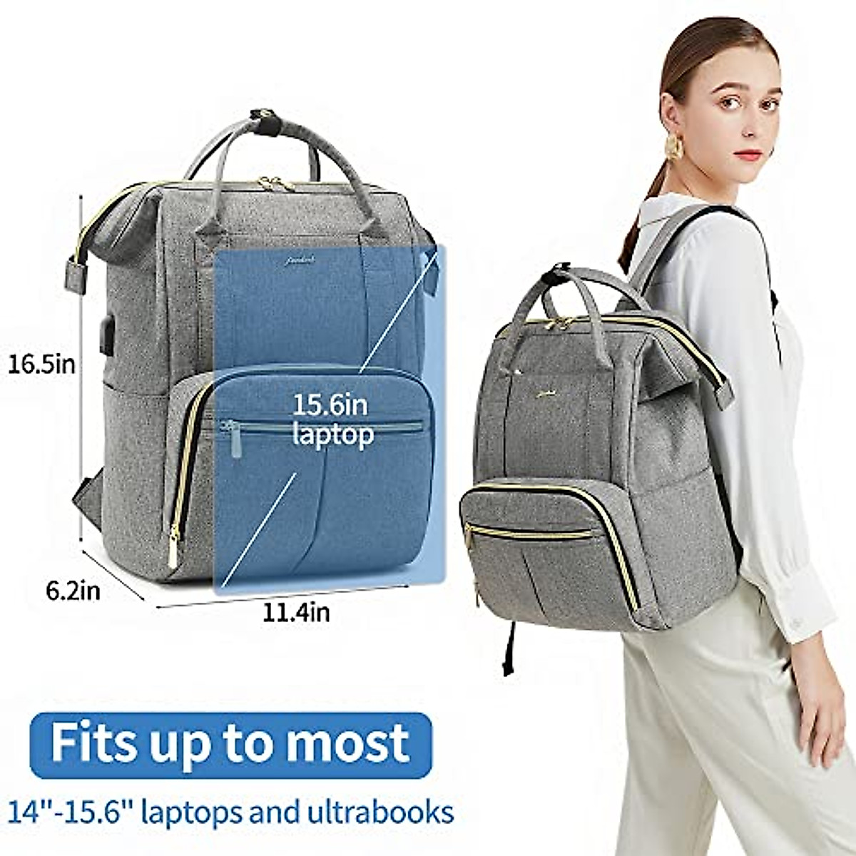 Focdod Laptop Backpack for Women Travel Backpack Nurse Bags for Work 15.6 Inch Computer Daypack Waterproof Backpack with USB Charger for College Teacher Business