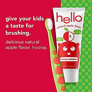 hello Natural Apple Flavored Training Toothpaste and Toddler Bundle, for Kids Age 2 Months to 3 Years, Safe to Swallow for Baby and Infants, Vegan, SLS Free, Gluten Free 4 Piece Set(Pack of 2)