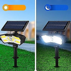 Kadimendium Bright Solar Flood Lights Auto Induction Multiangle Lighting 2 Brightness Modes Weatherproof 2400mAh Solar Landscape Spotlights for Yard (ASTEY-KXK-600-128COB)