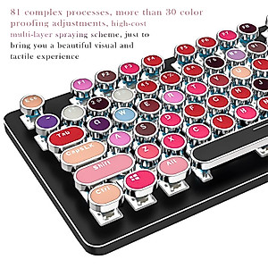 TONIZER Mechanical Gaming Keyboard in Lipstick Style Metal Vintage Steampunk Retro White Backlit 104 Keys Anti-Ghosting Round Keycaps Metal Panel Wired USB for PC Mac Laptop(K520)