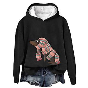 BLUBUKLKUN clearance items for women Hoodies for Women Cute Dog Christmas Printed Oversized Y2K Sweatshirt Long Sleeve Hoodie Tunic Drop Shoulder (Black, M)