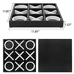 FUIN Wood Tic Tac Toe Decorative Board Game Set for Coffee Table Decor, 14" x 14", Black and White