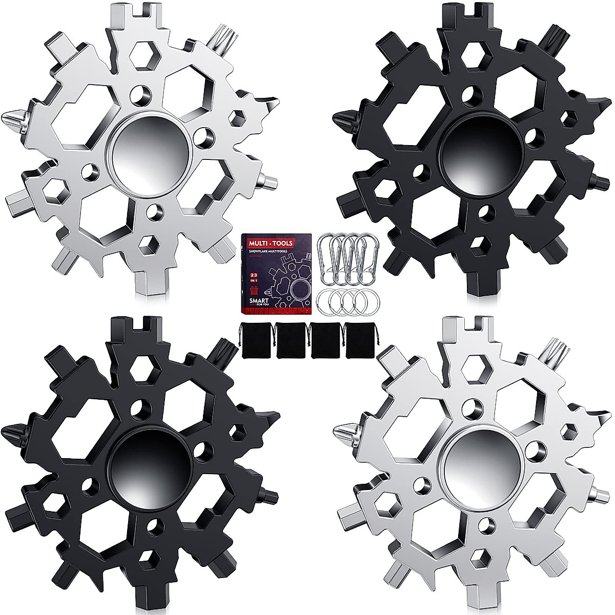 23 in 1 Snowflake Multi Tool Snowflake Stainless Steel Keychain with Storage Bag Multitool Portable Snowflake Tool Gadgets Christmas Snowflake Gifts for Men Dad Husband Boyfriend (Classic)