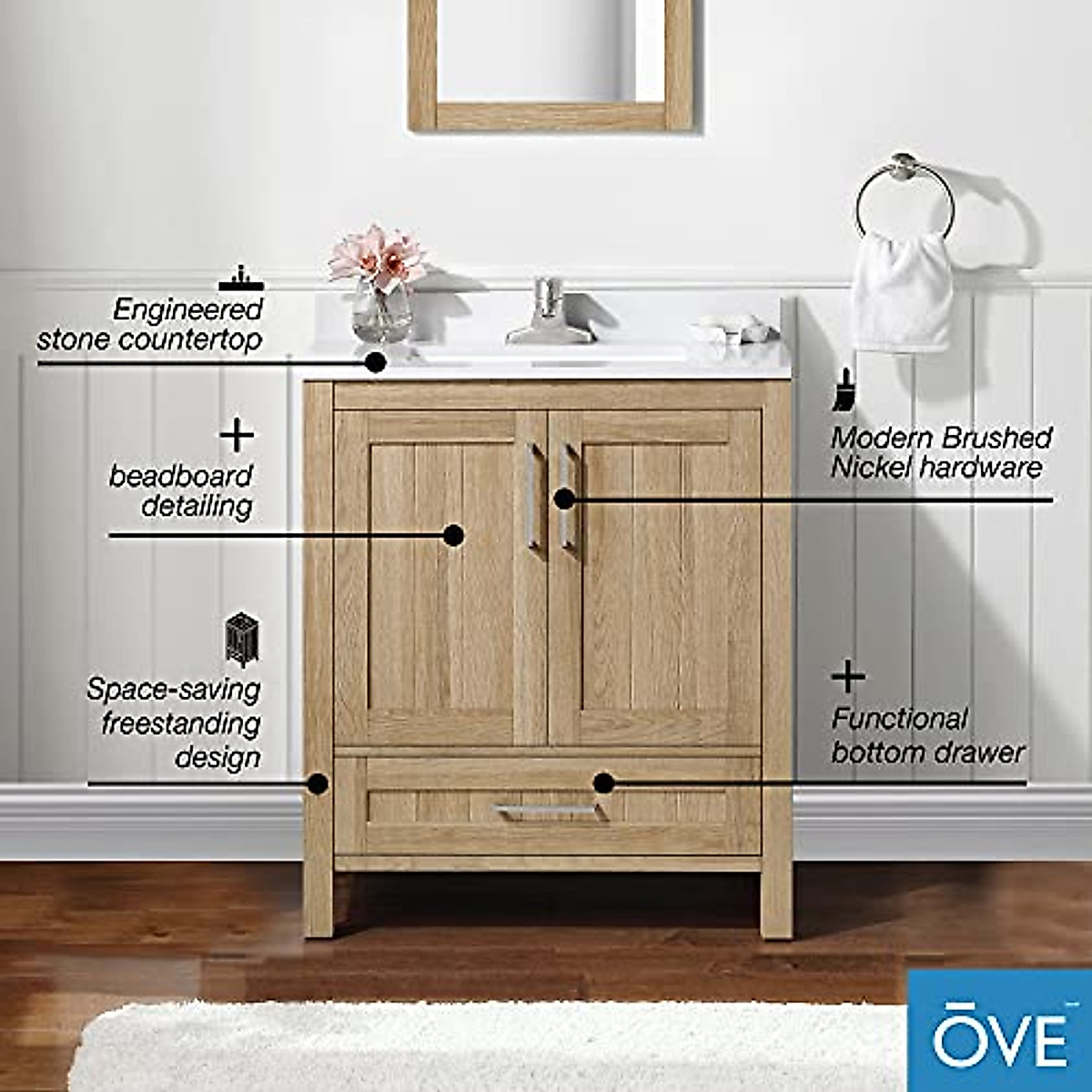 Ove Decors Kansas 30 in. Single Sink Bathroom Cultured Marble Countertop Vanity, 30 inches, in Midnight Blue
