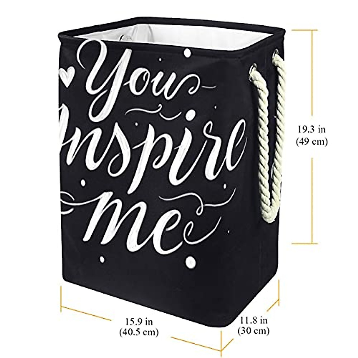 DEYYA Waterproof Laundry Baskets Tall Sturdy Foldable Romantic Lettering with Flowers Print Hamper for Adult Kids Teen Boys Girls in Bedrooms Bathroom