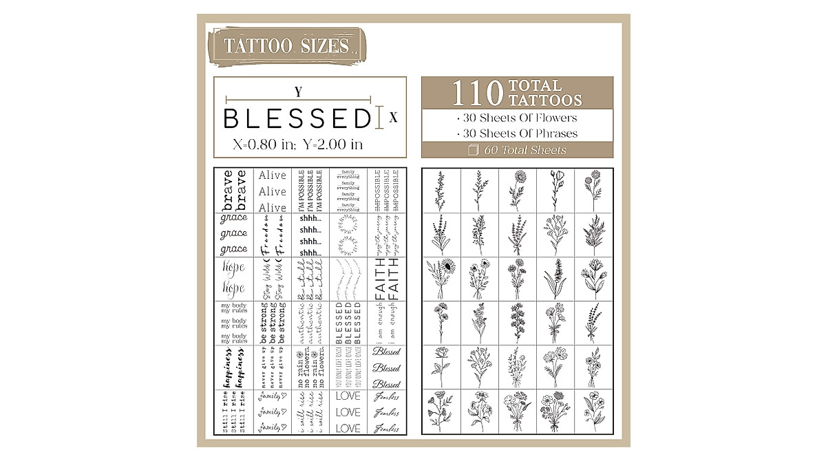 Realistic Temporary Tattoos for Women: Flowers & Phrases