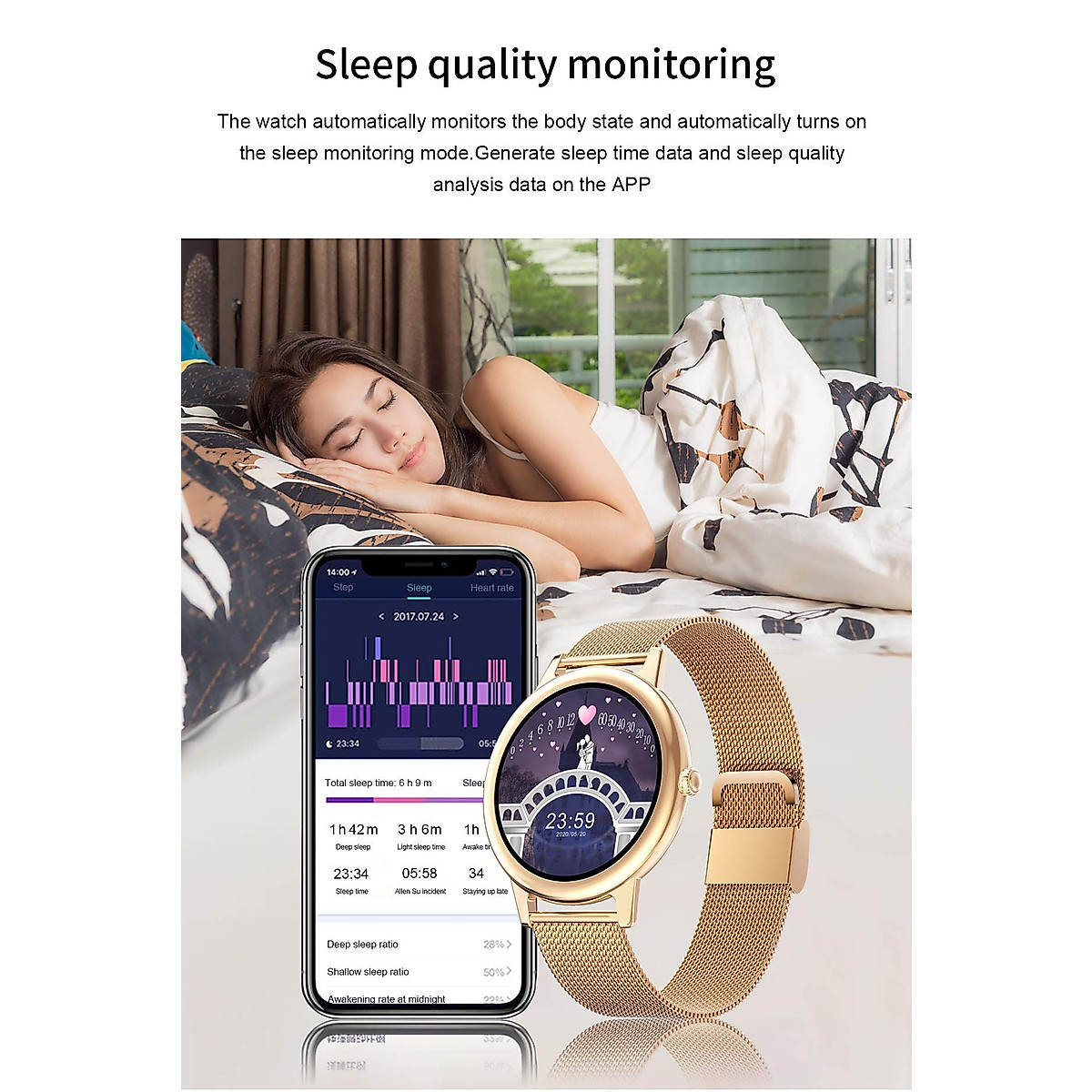 Smart Watch for Women, Fitness Activity Tracker Watch with Heart Rate, Sleep Monitor, Blood Pressure Monitor, Menstrual Period, Full Touch Screen Women Thin Stainless Steel Mesh Bracelet Strap