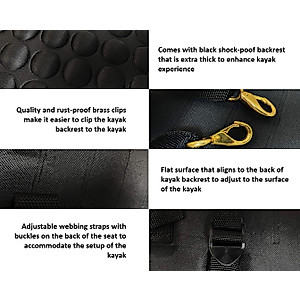 Pactrade Marine Adjustable Straps Black Padded Kayak Back Canoe Backrest Support Comfy Cushion Sit On Top Fishing Brass Clips Canoeing Kayaking Rafting Rest Pad Antiskid (2)