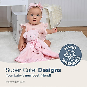 Bearington Baby Huggie Bear Snuggler, 15 Inch Pink Teddy Plush Stuffed Animal Security Blanket Lovey for Babies