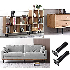 Kyuionty 4 Pack Adjustable Furniture Legs Round 1.5" Dia Thickened Aluminum Alloy Sofa Shelves Table Kitchen Adjustable Feet 6" Height (Black)