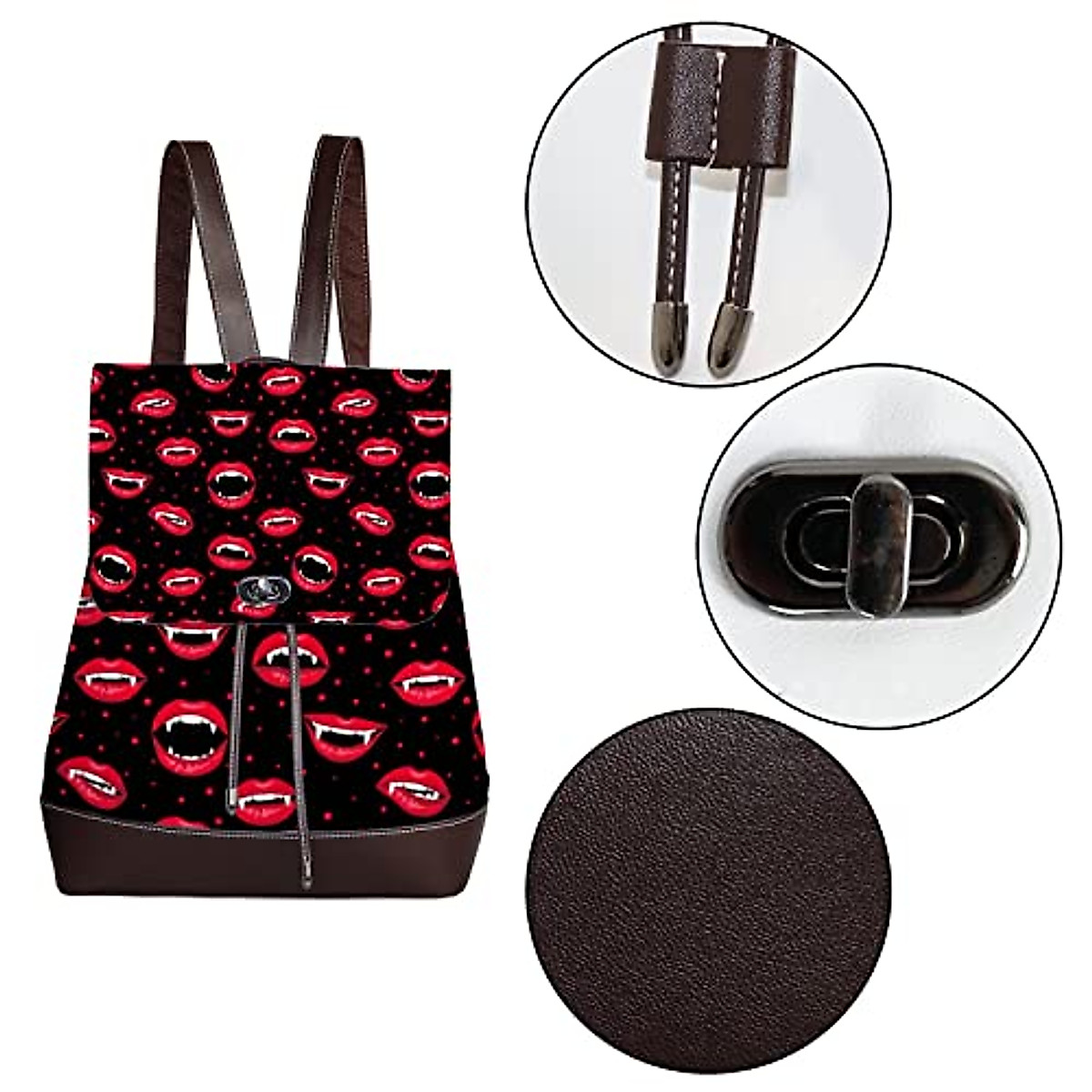 Backpack Purse for Women Vampire Mouth Fashion Travel Backpack Leather Rucksack Shoulder Bag for School Work