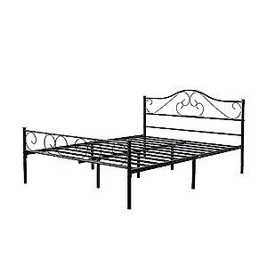Heavy Duty Metal Platform Bed Frame Queen Size Black Bed Frame with Headboard and Steel Slats Mattress Foundation No Box Spring Needed