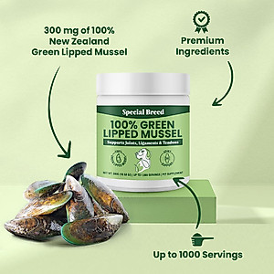 Special Breed Green Lipped Mussels for Dogs & Cats - Premium Joint Supplement Powder for HIPS, Joints, and Muscles (300 Grams, Up to 1,000 Servings)