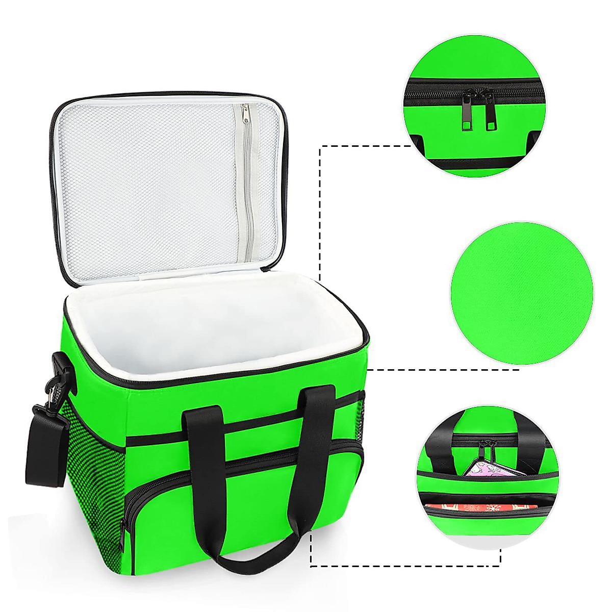 Kigai Insulated Cooler Lunch Bag,Plain Neon Green Solid Color Reusable Leakproof Lunch Box Cooler Bag for Women and Men Work Picnic Beach,with Detachable Shoulder Strap…