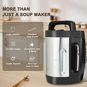 bathivy Soup Maker, Automatical Multi-Function Fresh Soup and Smoothie Make Machine | 2 Liters, 6 Functions, Stainless Steel, LED Display | Blend, Smooth, Chunky, Compote, Pre-heat, Clean (Black)