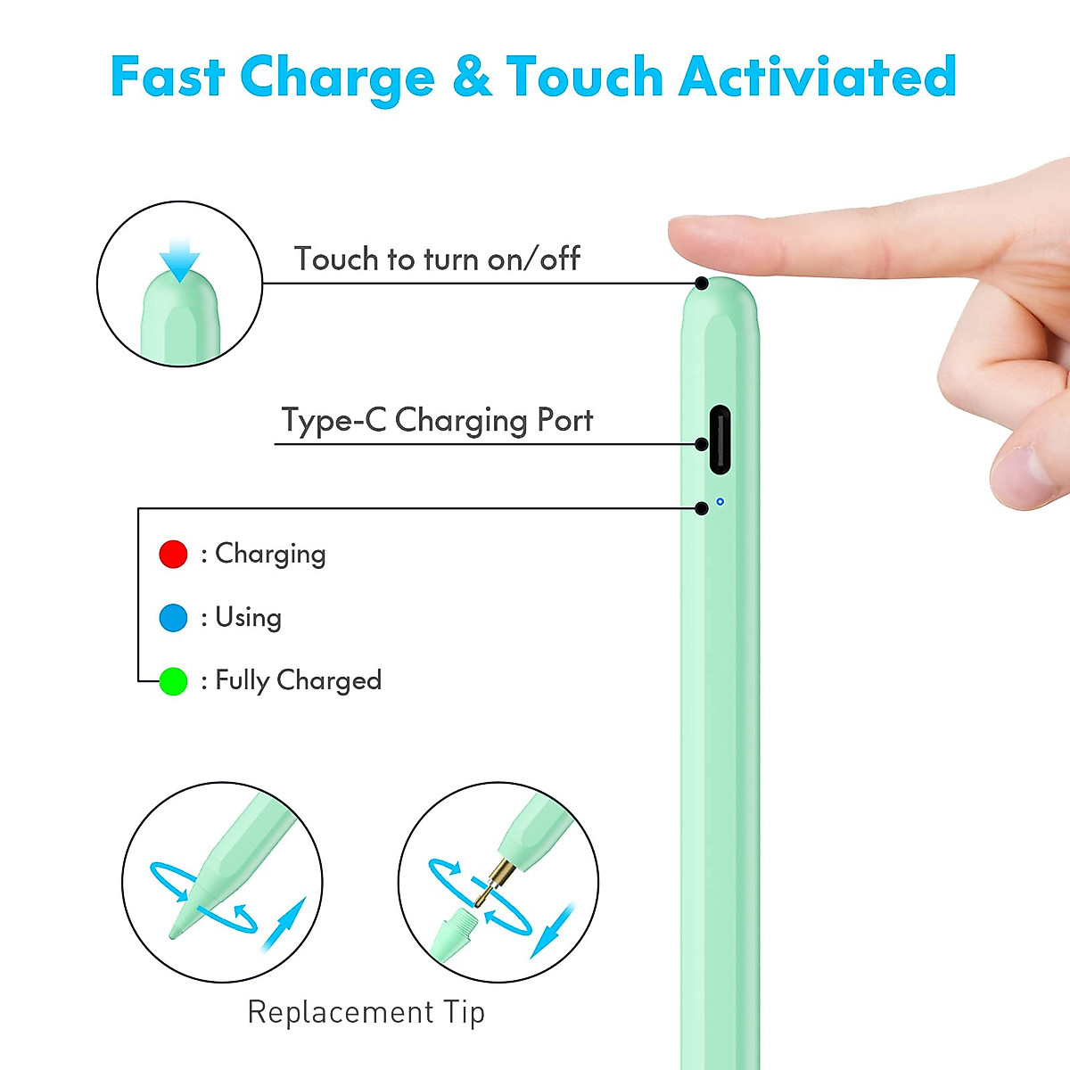 Stylus Pen for iPad with Tilt Sensor & Fast Charge, Cisteen Active Pencil with Palm Rejection Compatible with 2022-2018 Apple iPad Pro 11/12.9,iPad 10/9/8/7/6th Gen,iPad Air 5/4/3,iPad Mini 6/5