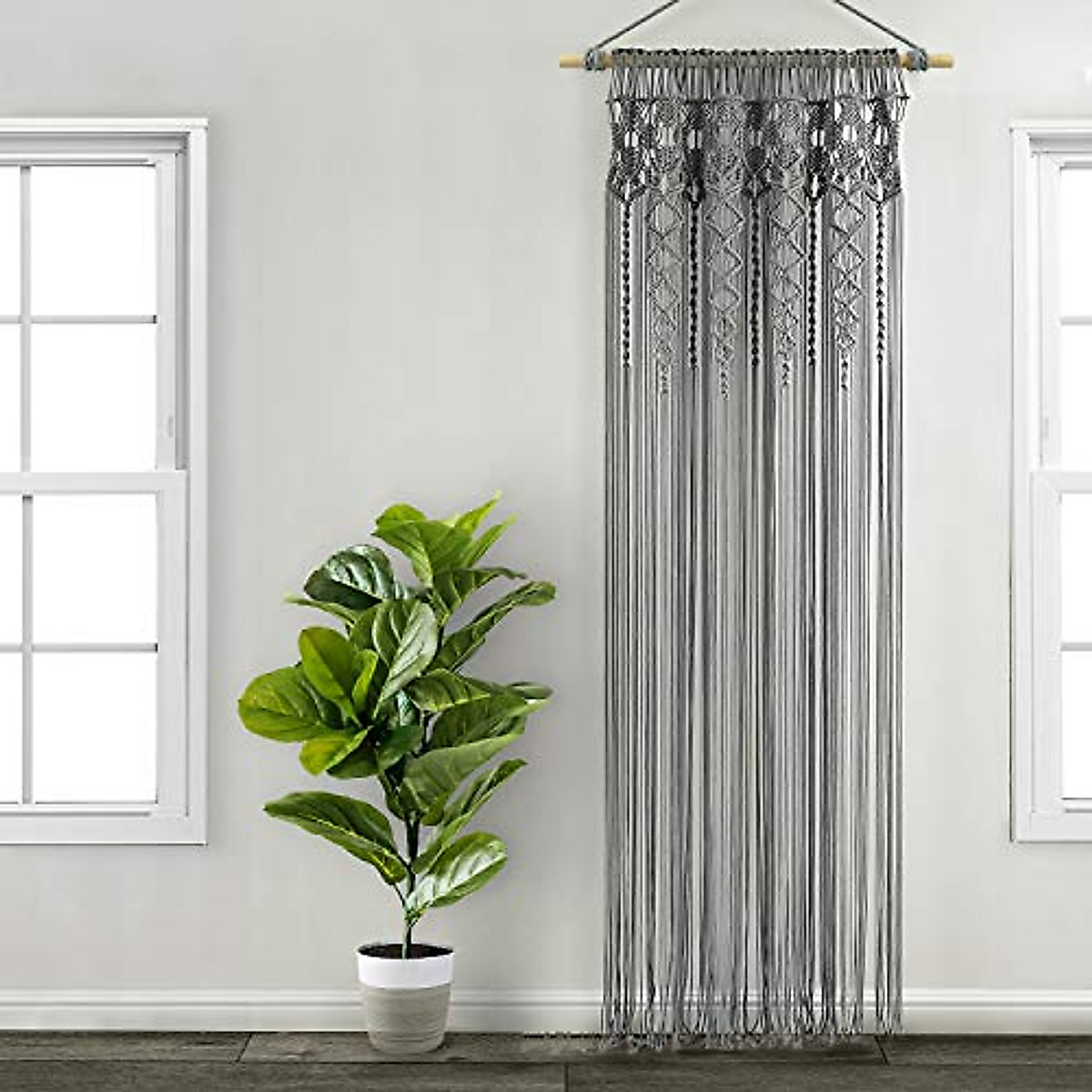 Lush Decor Boho Macrame Textured Cotton Window Curtain/Room Divider/Doorway/Wall Decor, 95" L x 40" W, Gray